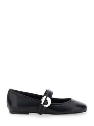 Coperni Black Leather Ballerinas With Metallic Logo Strap - Multicolor
