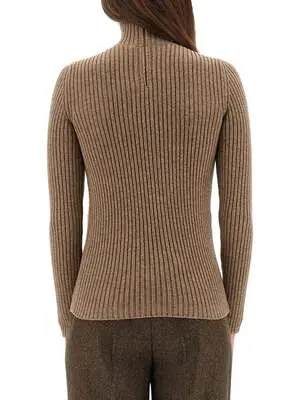 Max Mara Ribbed Wool And Cashmere Turtleneck Sweater - Brown