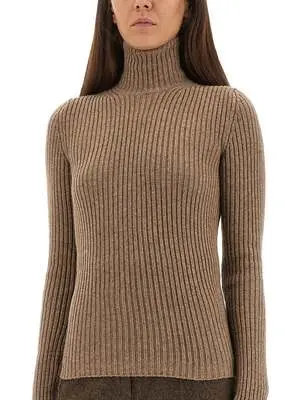Max Mara Ribbed Wool And Cashmere Turtleneck Sweater - Brown