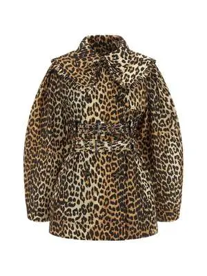 GANNI Short Animal Print Trench Coat - Multicolor