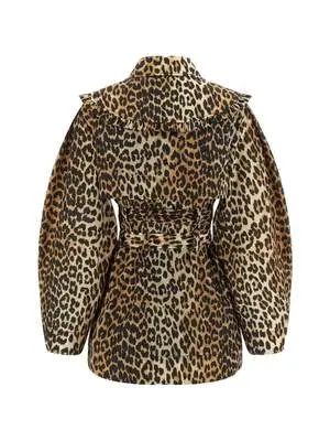 GANNI Short Animal Print Trench Coat - Multicolor
