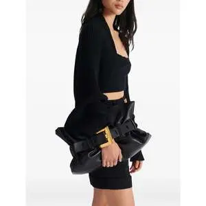 Balmain Calfskin Leather Gathered Shoulder Bag With Gold-tone Hardware - Black