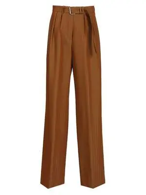 Dries Van Noten Striped Wool Blend Wide-leg Trousers With Belt