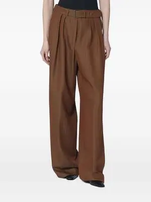 Dries Van Noten Striped Wool Blend Wide-leg Trousers With Belt