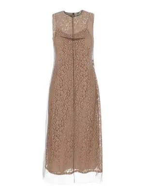 Fendi Sleeveless Crewneck Dress With Floral Embroidery - Multicolor
