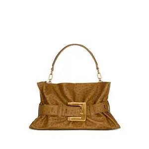 Balmain Shoulder Bag With Gold-tone Hardware And Buckle Detail - Brown