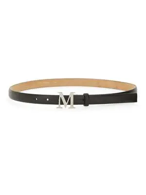 Max Mara Leather Belt With Logo Buckle - Black