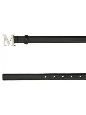 Max Mara Leather Belt With Logo Buckle - Black