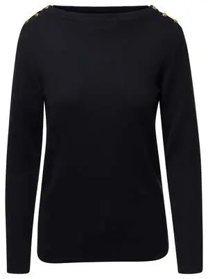 GUCCI GUCCI Black Cashmere Sweater With Golden Logo Buttons