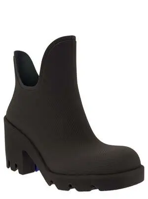 Burberry Rachel Black Rubber Ankle Boots With Checked Interior