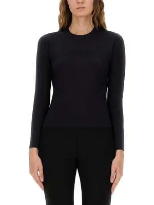 Max Mara Long Sleeve Crewneck With Embossed Logo - Blue