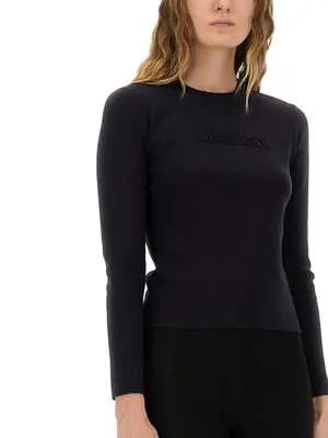 Max Mara Long Sleeve Crewneck With Embossed Logo - Blue