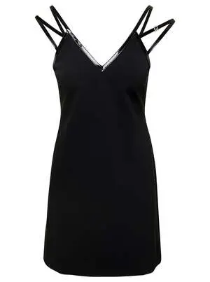 Gucci Mini Dress With Double Strap And Leather Trim - Multicolor