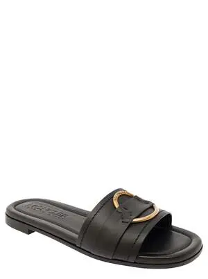 Moncler Leather Slide With Heel And Gold Hardware - Multicolor