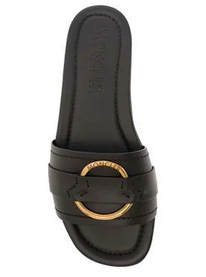 Moncler Leather Slide With Heel And Gold Hardware - Multicolor