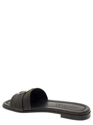 Moncler Leather Slide With Heel And Gold Hardware - Multicolor