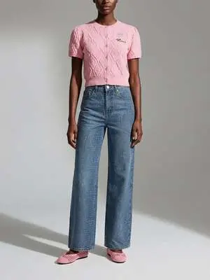 SELF-PORTRAIT Pointelle Knit Cropped Cardigan