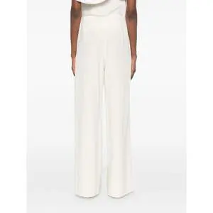 Max Mara Neutral Pleated Silk Palazzo Pants - Cream