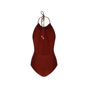 Zimmermann Merlot Shimmer Halterneck One-piece Swimsuit With Gold-tone Bead Embellishments - Red