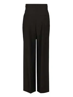 Sportmax Wide-leg Stretch Wool Trousers With Buckled Belt - Black