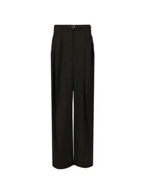 Sportmax Wide-leg Stretch Wool Trousers With Buckled Belt - Black
