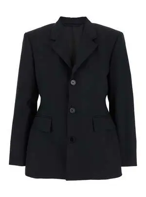 Balenciaga Black Single-breasted Wool Jacket With Notched Revers - Multicolor