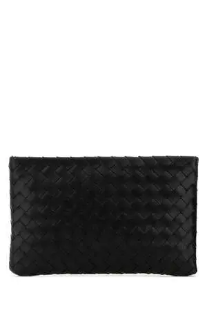 Bottega Veneta Medium Woven Leather Clutch - Black