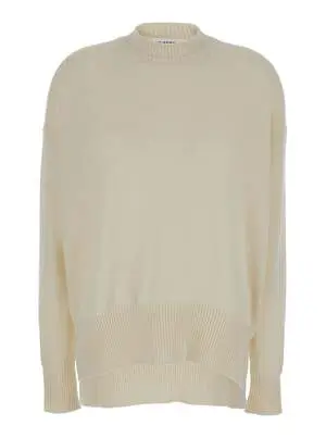 JIL SANDER Beige Cashmere Ribbed Pullover - Multicolor
