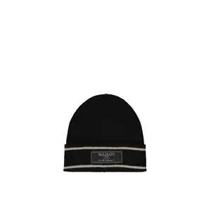 Balmain Wool Beanie Hat With Logo Detail - Black
