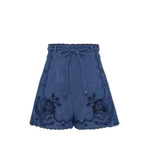 Zimmermann Paisley Embroidered Denim Shorts - Blue