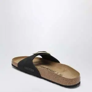 BIRKENSTOCK Madrid Big Buckle Nubuck Leather Slides - Black