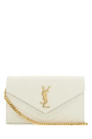 Saint Laurent Quilted Leather Clutch With Chain Strap - White