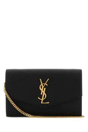 Saint Laurent Uptown Leather Clutch With Chain Strap - Black