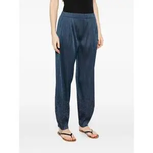 Giorgio Armani Navy Plissé Effect Crystal Embellished Tapered Trousers