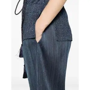 Giorgio Armani Navy Plissé Effect Crystal Embellished Tapered Trousers
