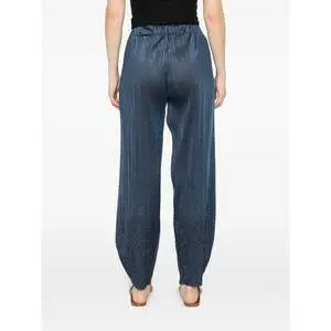 Giorgio Armani Navy Plissé Effect Crystal Embellished Tapered Trousers