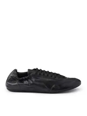 Prada Collapse Leather Lace-up Sneakers - Black