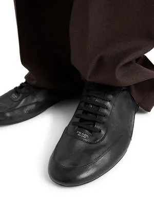 Prada Collapse Leather Lace-up Sneakers - Black