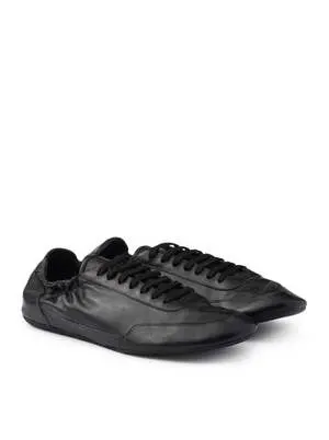 Prada Collapse Leather Lace-up Sneakers - Black
