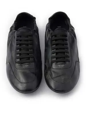 Prada Collapse Leather Lace-up Sneakers - Black
