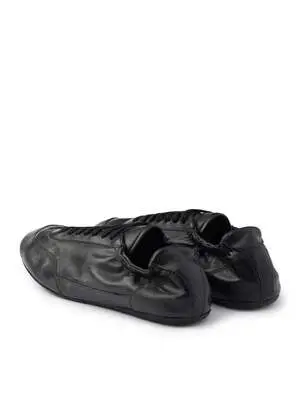 Prada Collapse Leather Lace-up Sneakers - Black