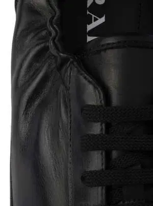 Prada Collapse Leather Lace-up Sneakers - Black