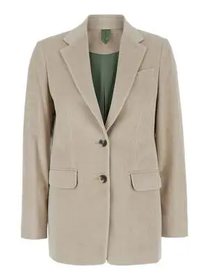 Max Mara Beige Cotton Blend Single-breasted Jacket With Notched Lapels - Multicolor