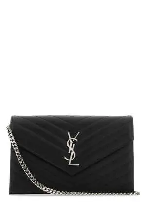 Saint Laurent Quilted Leather Clutch With Chain Strap - Black