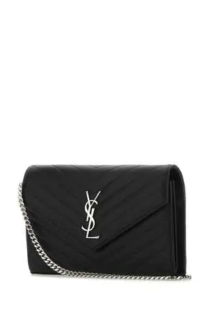 Saint Laurent Quilted Leather Clutch With Chain Strap - Black