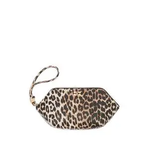 GANNI Leopard Print Wristlet Makeup Bag - Brown
