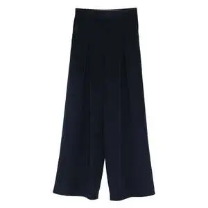 Max Mara Palazzo Pleated Silk Blend Trousers - Blue