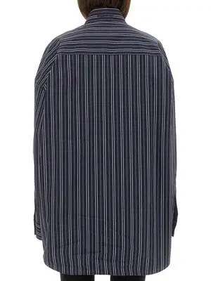 Balenciaga Oversize Striped Cotton Shirt - Blue