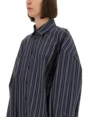 Balenciaga Oversize Striped Cotton Shirt - Blue