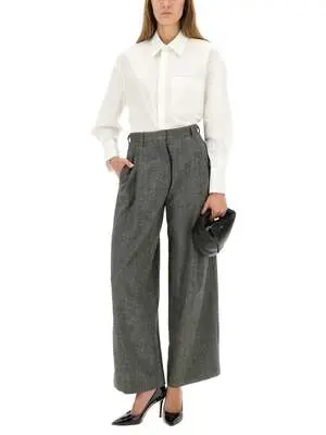 Max Mara Wide Leg Virgin Wool Blend Trousers - Gray